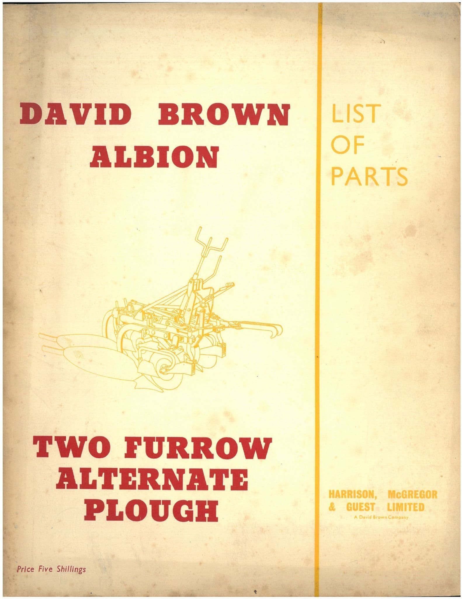 David Brown Albion Two Furrow Alternate Plough Parts Manual