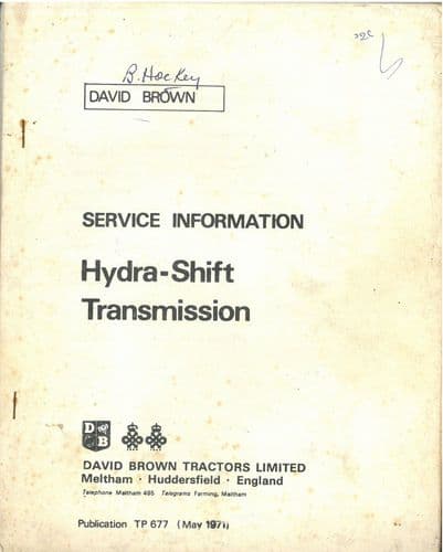 David Brown Hydra-Shift Transmission - Transmission Workshop Manual