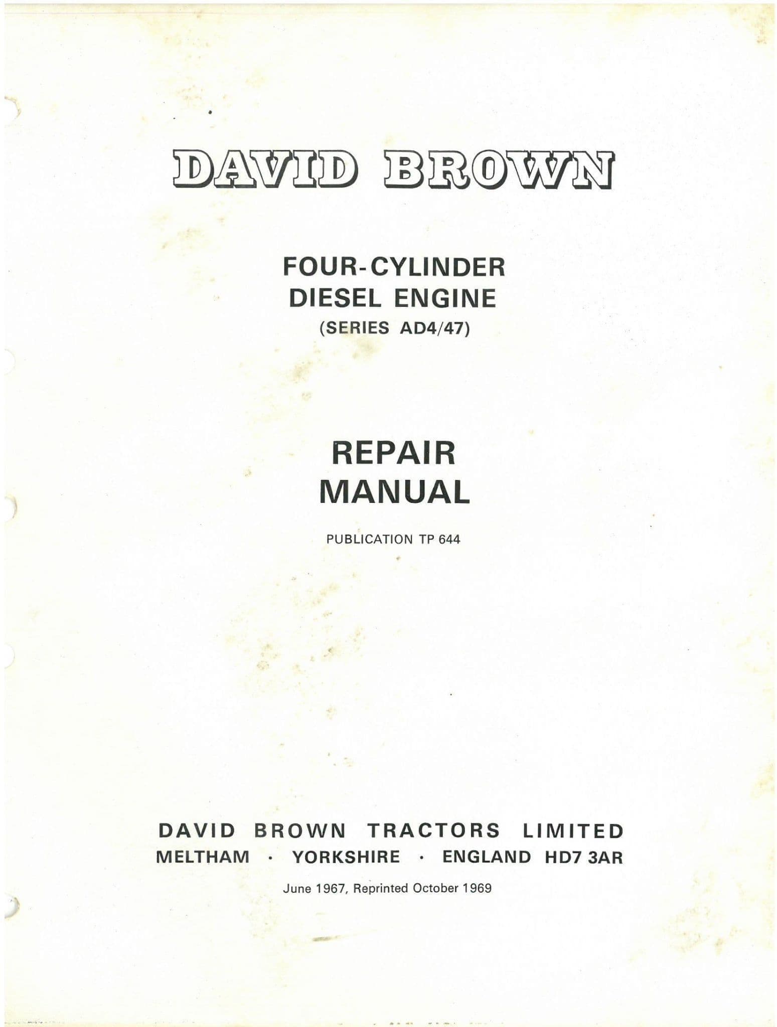 David Brown Tractor Four Cylinder Diesel Engine AD4/47 Workshop Service Repair Manual - AD4/47