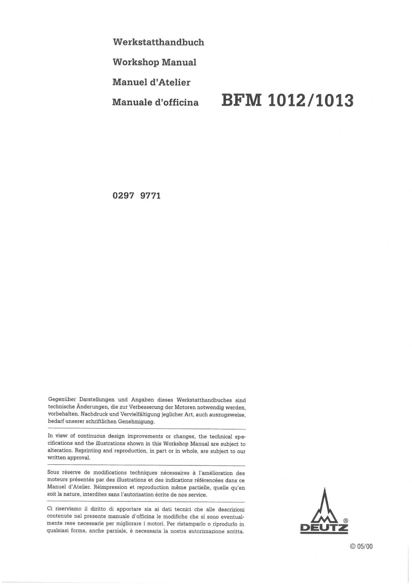 Deutz Engine BFM 1012/1013 Workshop Service Repair Manual BFM1012 1013