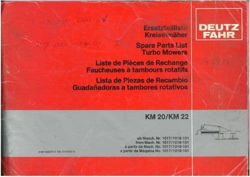 Deutz Fahr KM20 & KM22 Turbo Mower Parts Manual