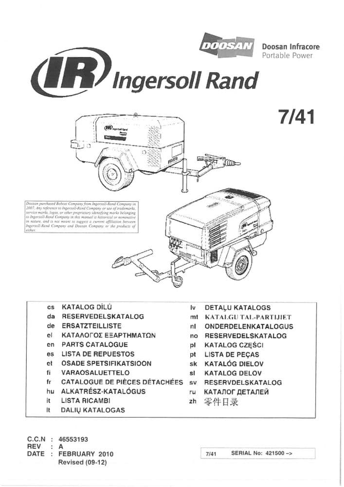 Doosan Compressor 7/41 Parts Manual