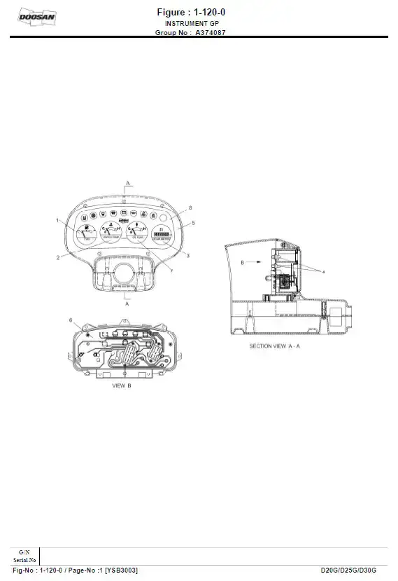 Doosan Forklift D20G D25G D30G Parts Manual