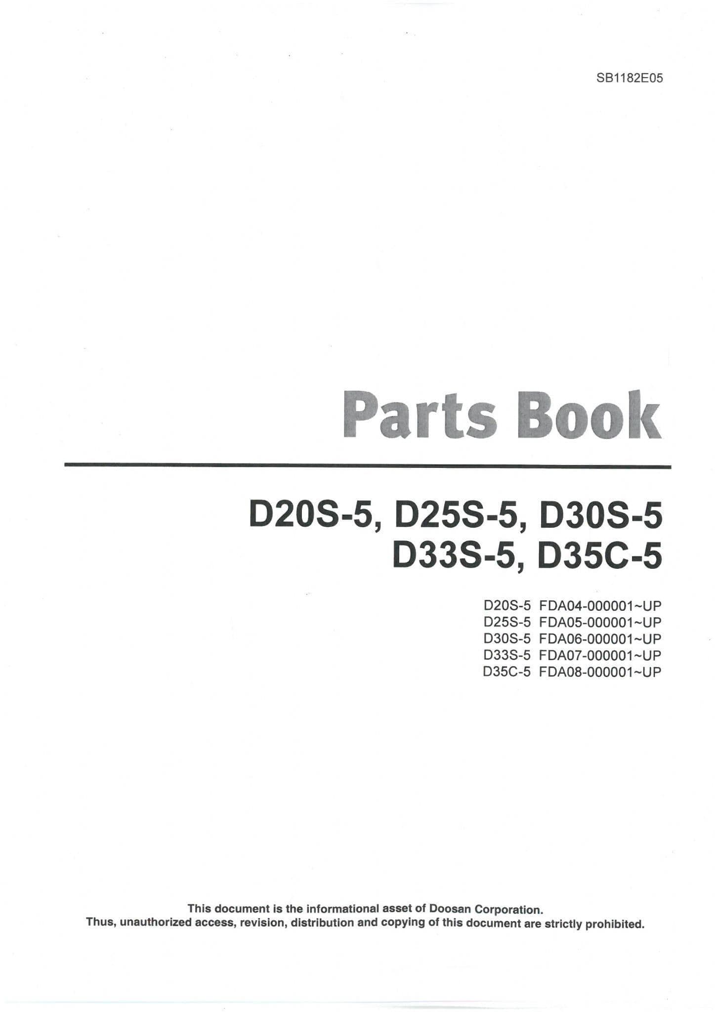 Doosan Forklift Diesel D20S-5 D25S-5 D30S-5 D33S-5 D35C-5 Parts Manual