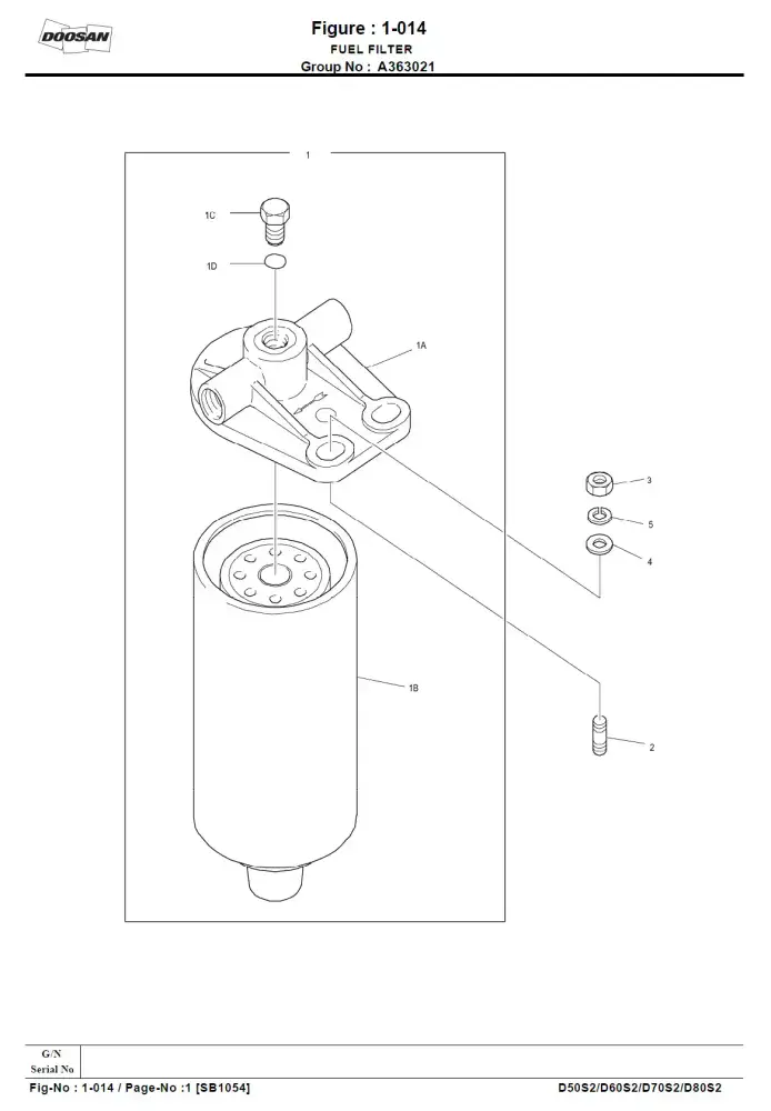 Doosan Forklift Diesel D50S-2 D60S-2 D70S-2 D80S-2 Parts Manual