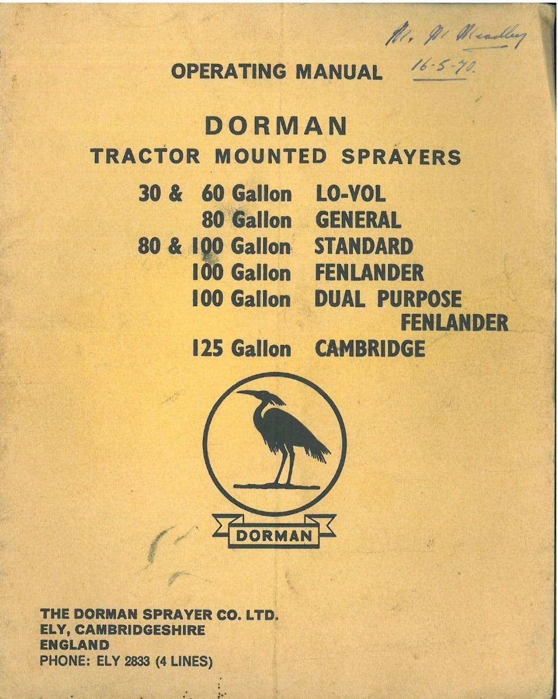 Dorman Tractor Mounted Sprayer - Lo-Vol General Standard Fenlander Dual ...