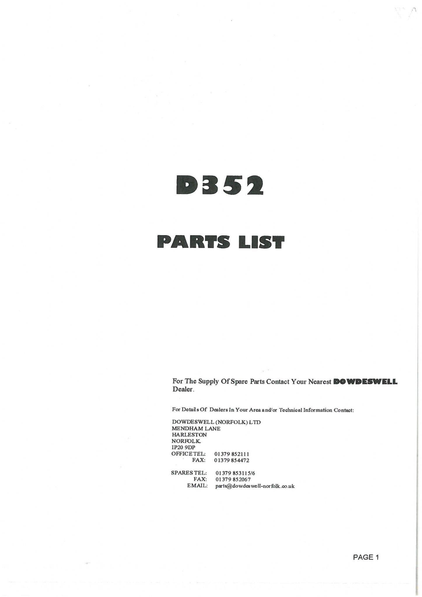 Dowdeswell Rotovator D352 Parts Manual