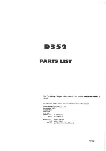 Dowdeswell Rotovator D352 Parts Manual