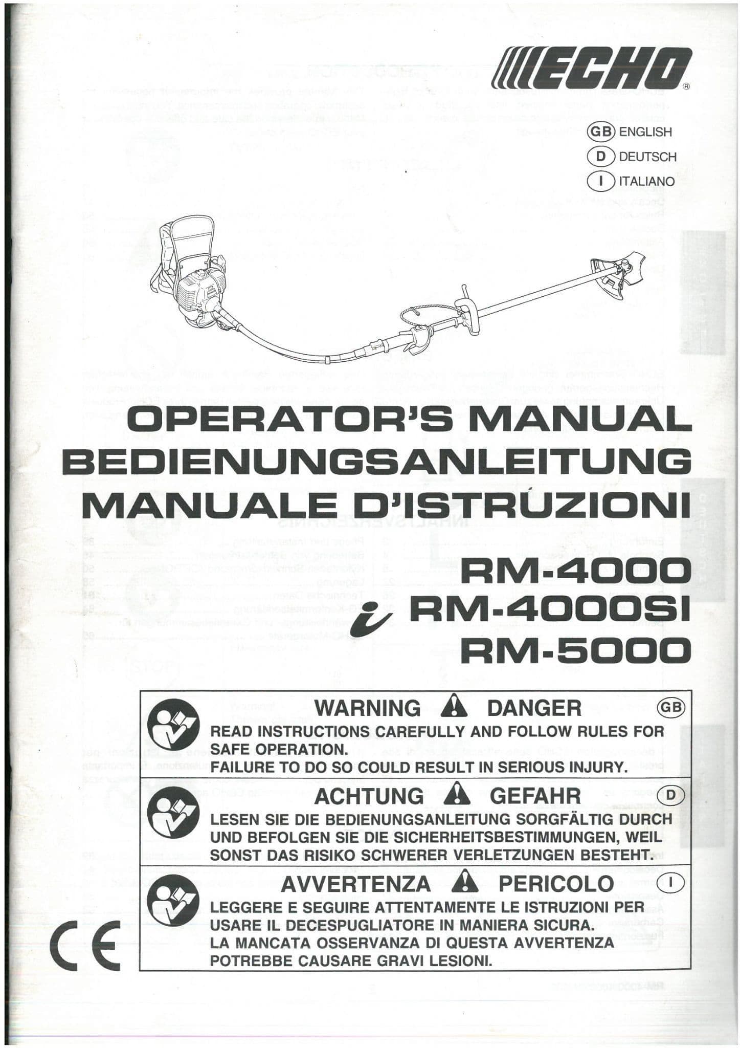 Echo Strimmer RM-4000 RM-4000SI RM-5000 Operators Manual