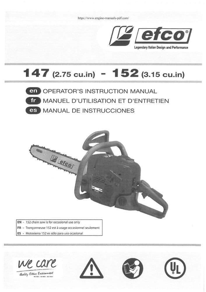 EFCO Chainsaw 147 & 152 Operators Manual