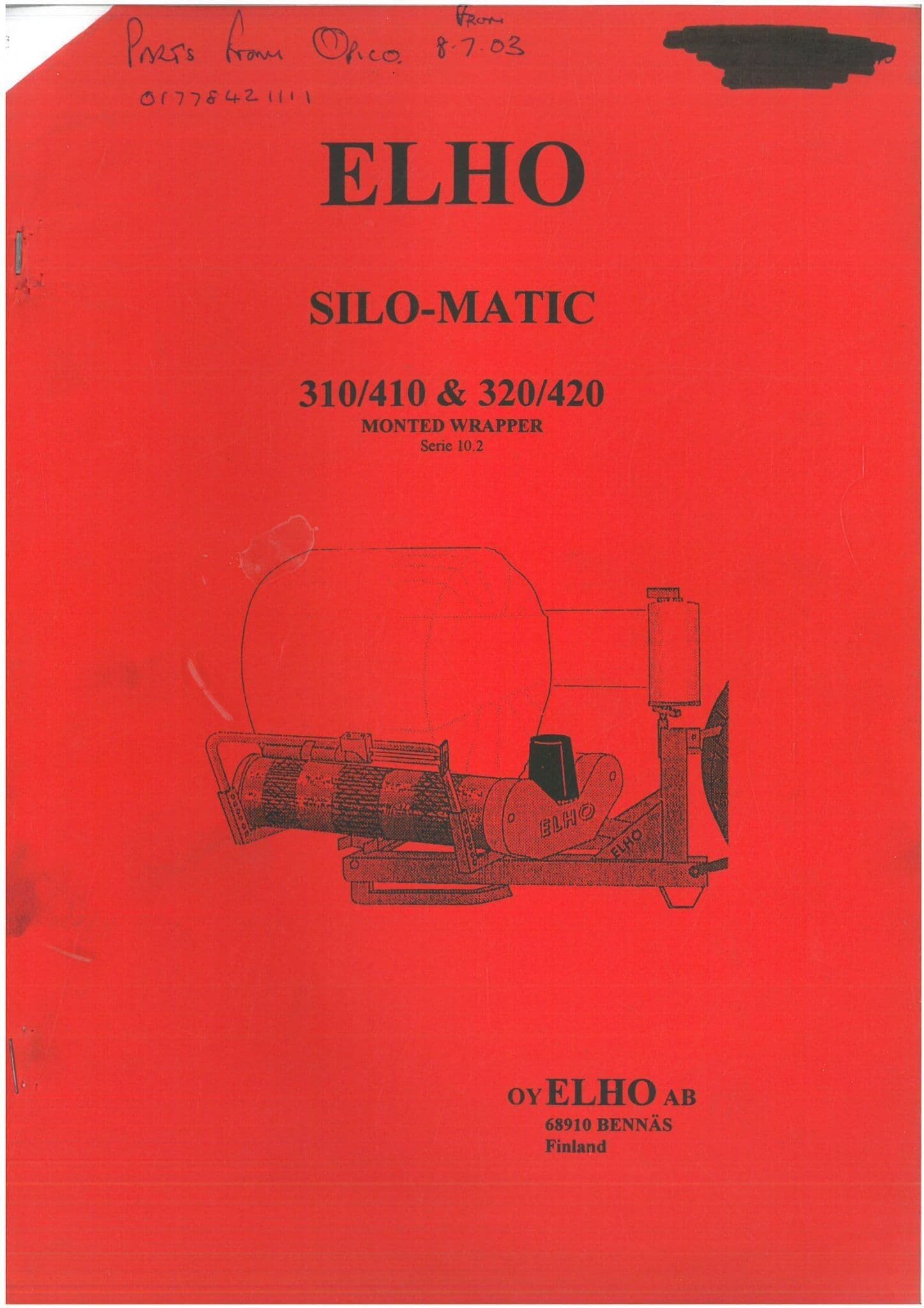 ELHO Silo-Matic Mounted Round Bale Wrapper 310 410 & 320 420 Operators ...