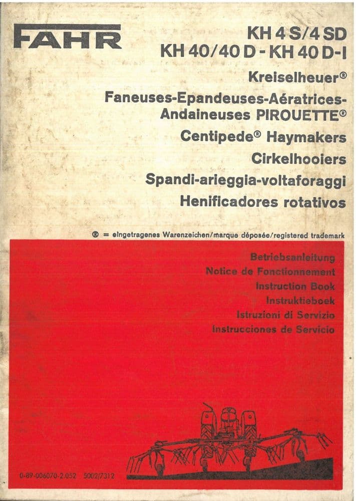 Fahr Tedder Rake Centipede Haymake KH4S/4SD KH40/40D - KH40 D-I ...