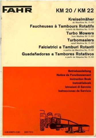 Fahr Turbo Mowers KM20 / KM22 Operators Manual
