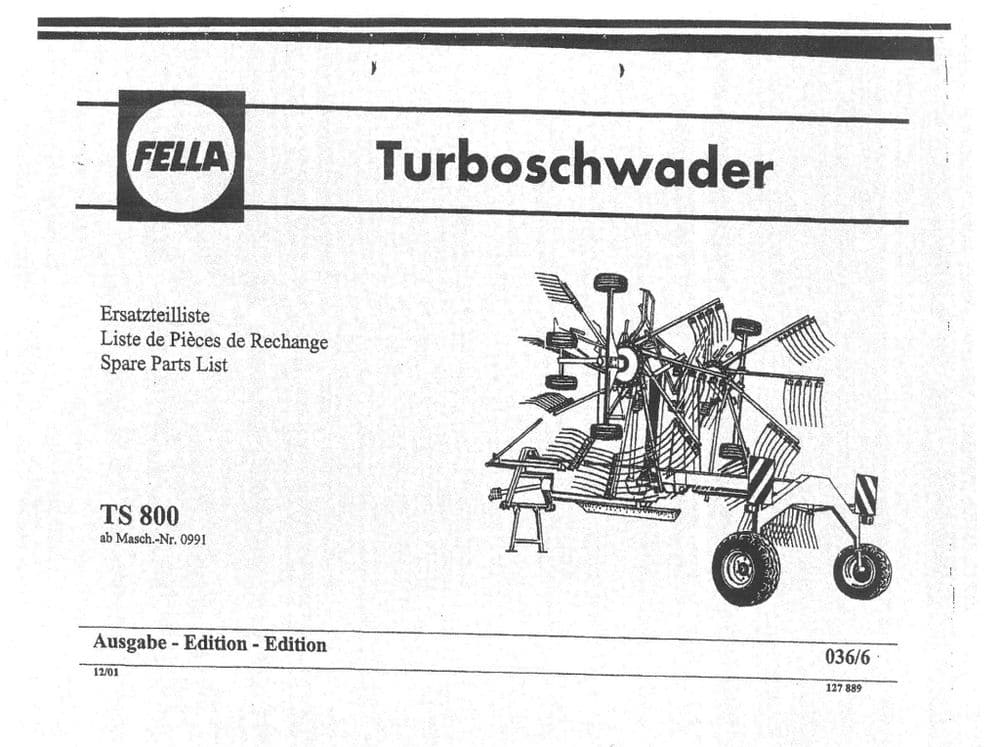 Fella Hay Rake TS800 Parts Manual TS 800