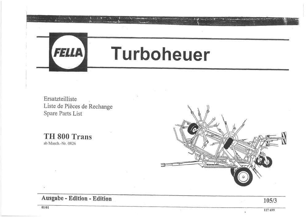 Fella Hay Tedder TH800 Trans Parts Manual - TH 800