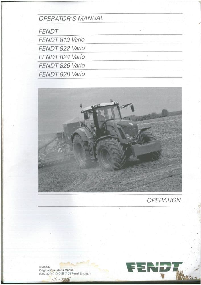 Fendt Tractor Vario 819 822 824 826 828 Operators Manual