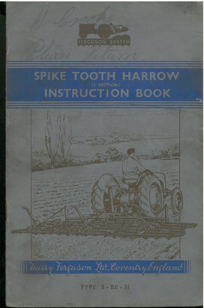Ferguson Spike Tooth Harrow Type S-BE-31 Operator Manual