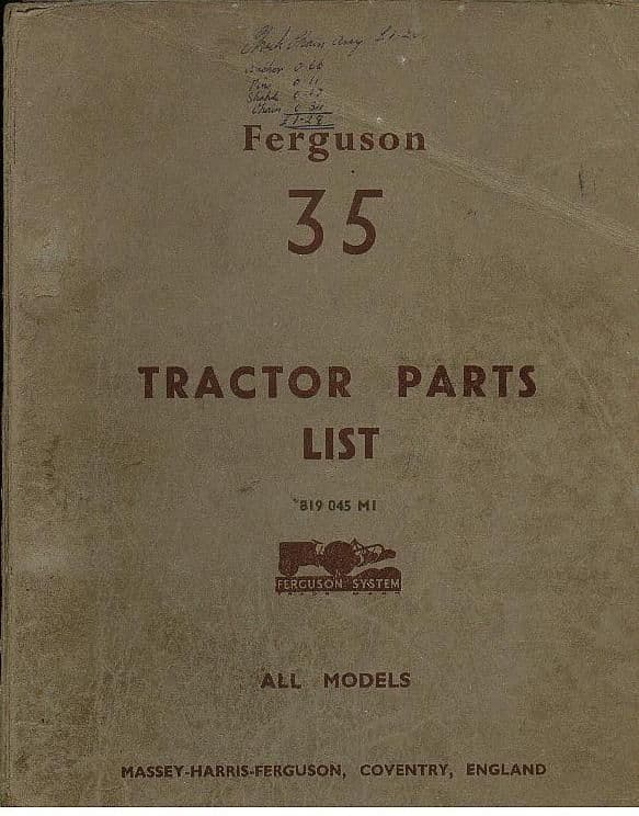 Ferguson Tractor 35 Parts Manual - Covers All Models