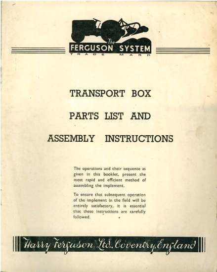 Ferguson Transport Box Parts Manual with Assembly Instructions