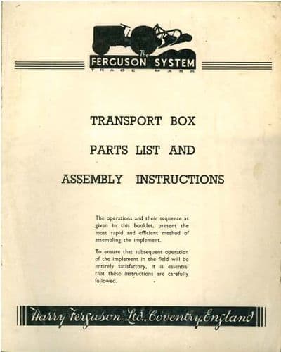 Ferguson Transport Box Parts Manual with Assembly Instructions