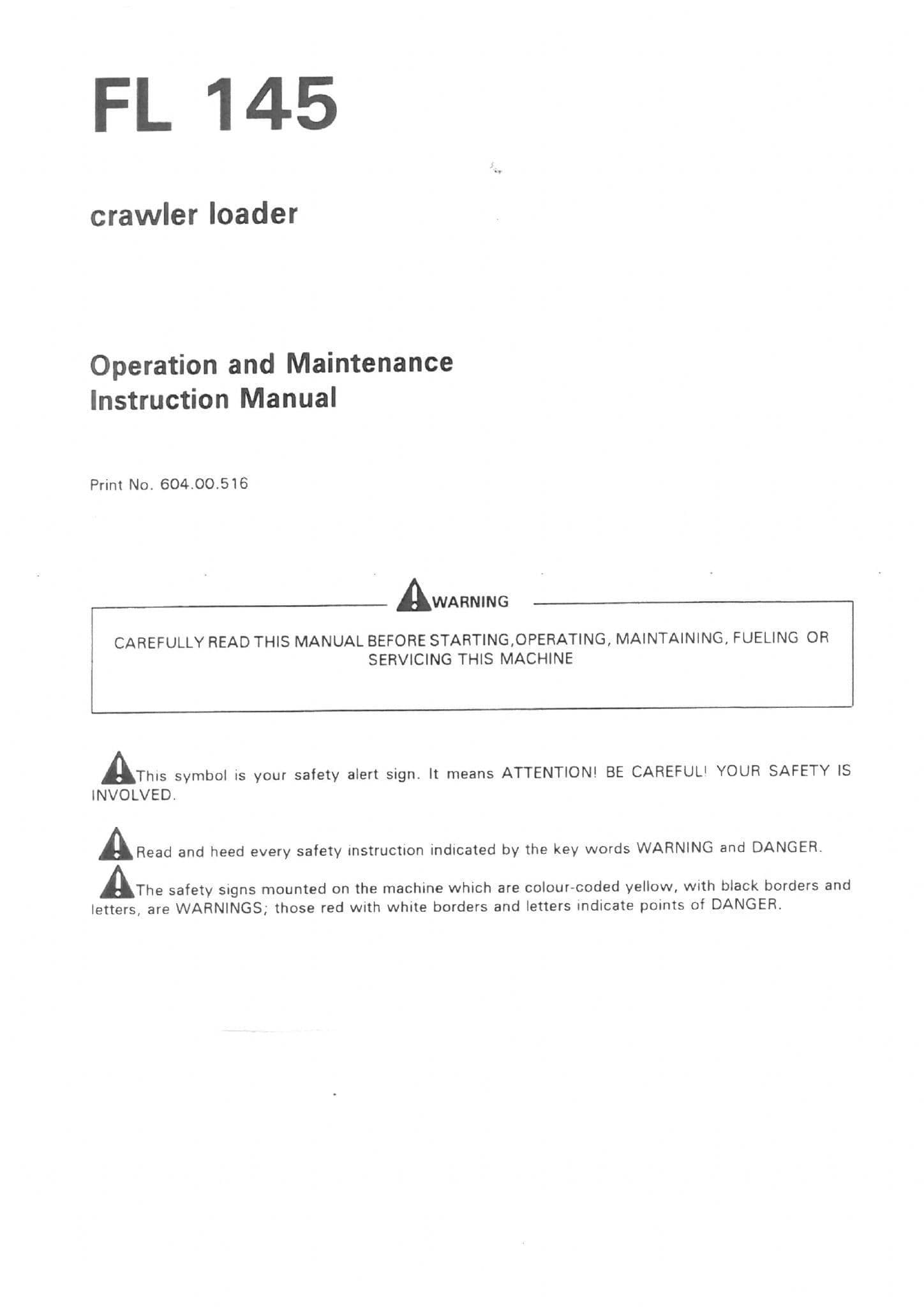 Fiat Allis Crawler Loader FL145 Operators Manual - FL 145