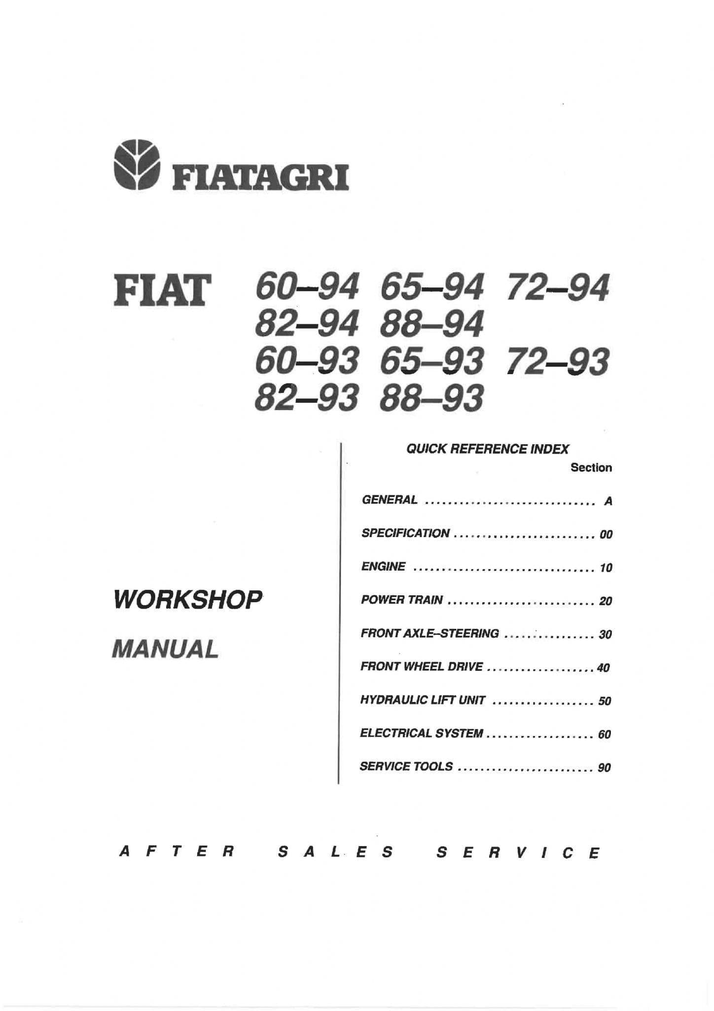 Fiatagri Fiat Tractor 60-94 65-94 72-94 82-94 88-94 Service Workshop Manual