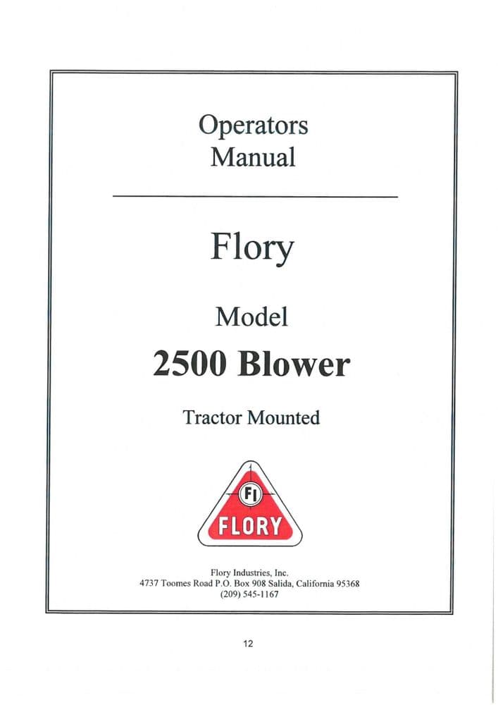 Flory Tractor Mounted Blower 2500 Operators Manual