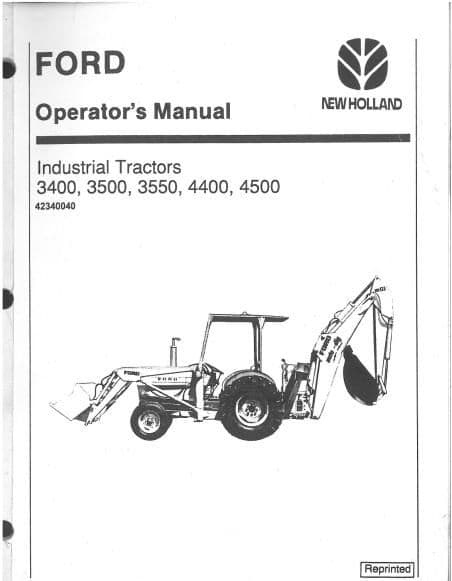 Ford Industrial Tractor 3400 3500 3550 4400 4500 Operators Manual
