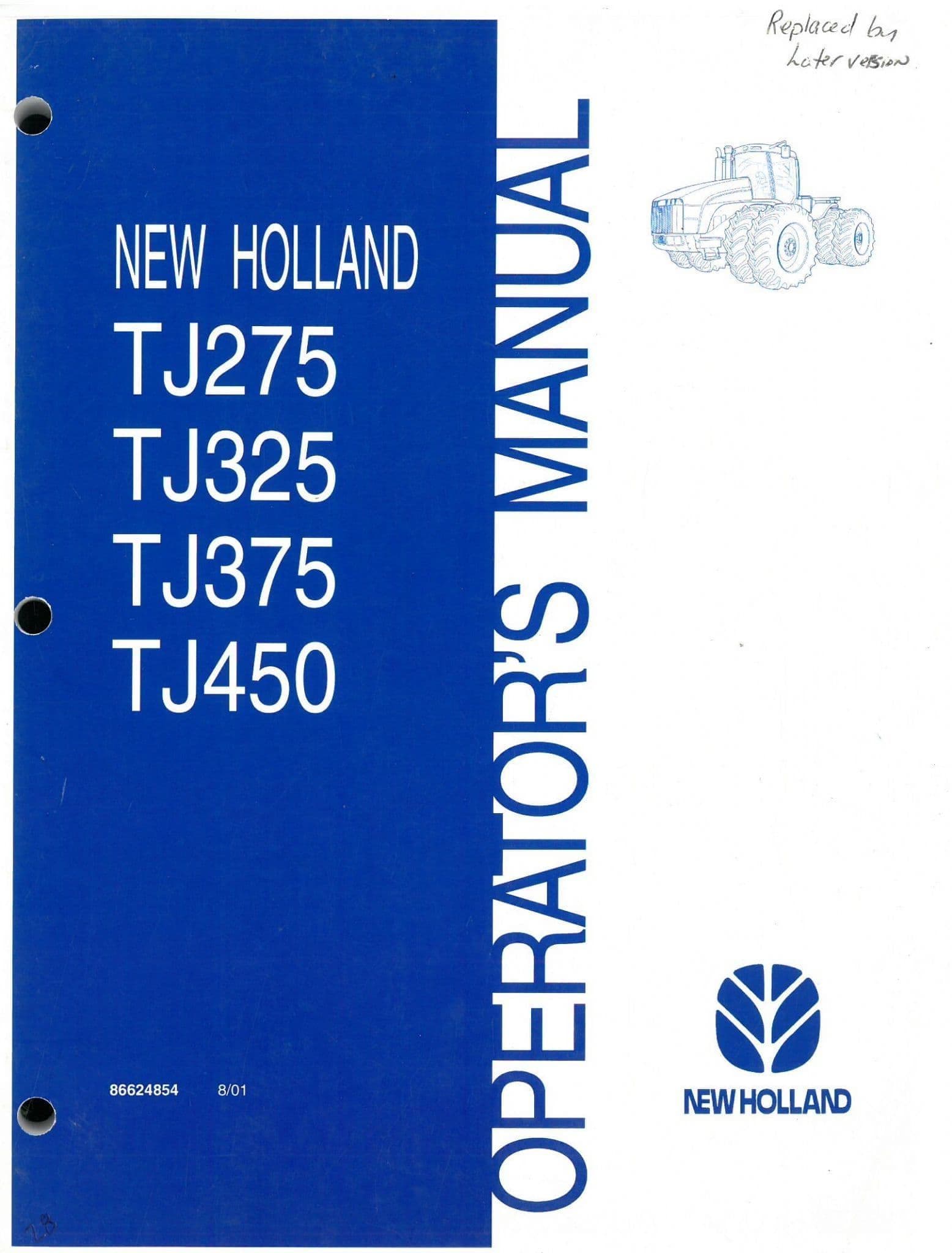 Ford New Holland Tractor TJ275 TJ325 TJ375 TJ450 Operators Manual - TJ ...