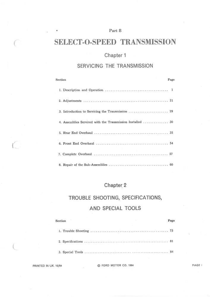 Ford Tractor Select-o-Speed Transmission Workshop Service Repair Manual