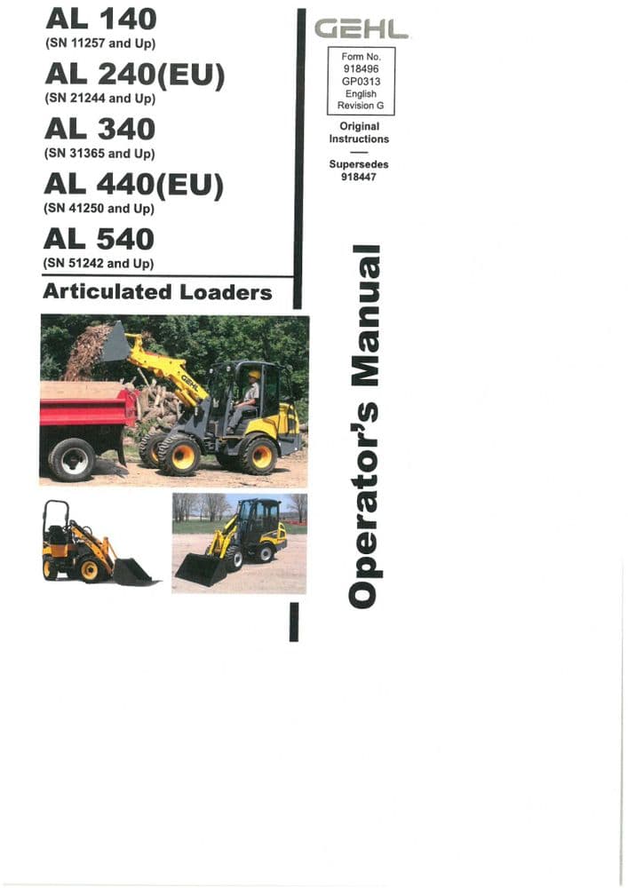 Gehl Articulated Loader AL140 AL240 EU AL340 AL440 EU AL540 Operators ...