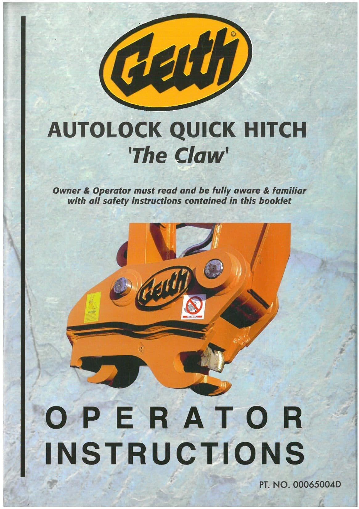 Geith Autolock Quick Hitch "The Claw" Operators Manual