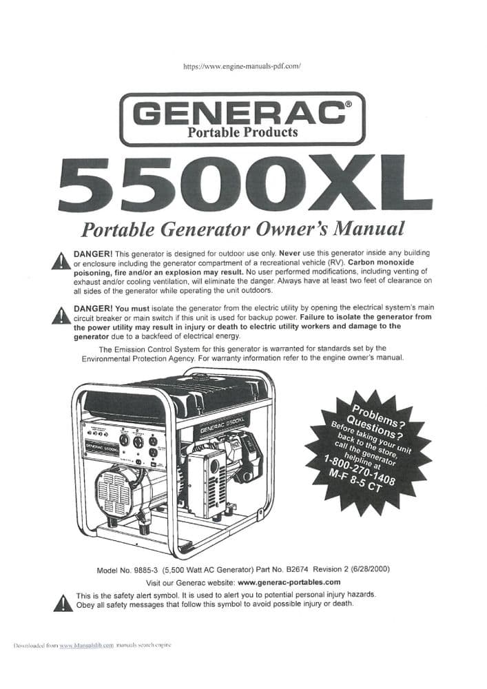Generac Portable Generator 5500XL Operators Manual