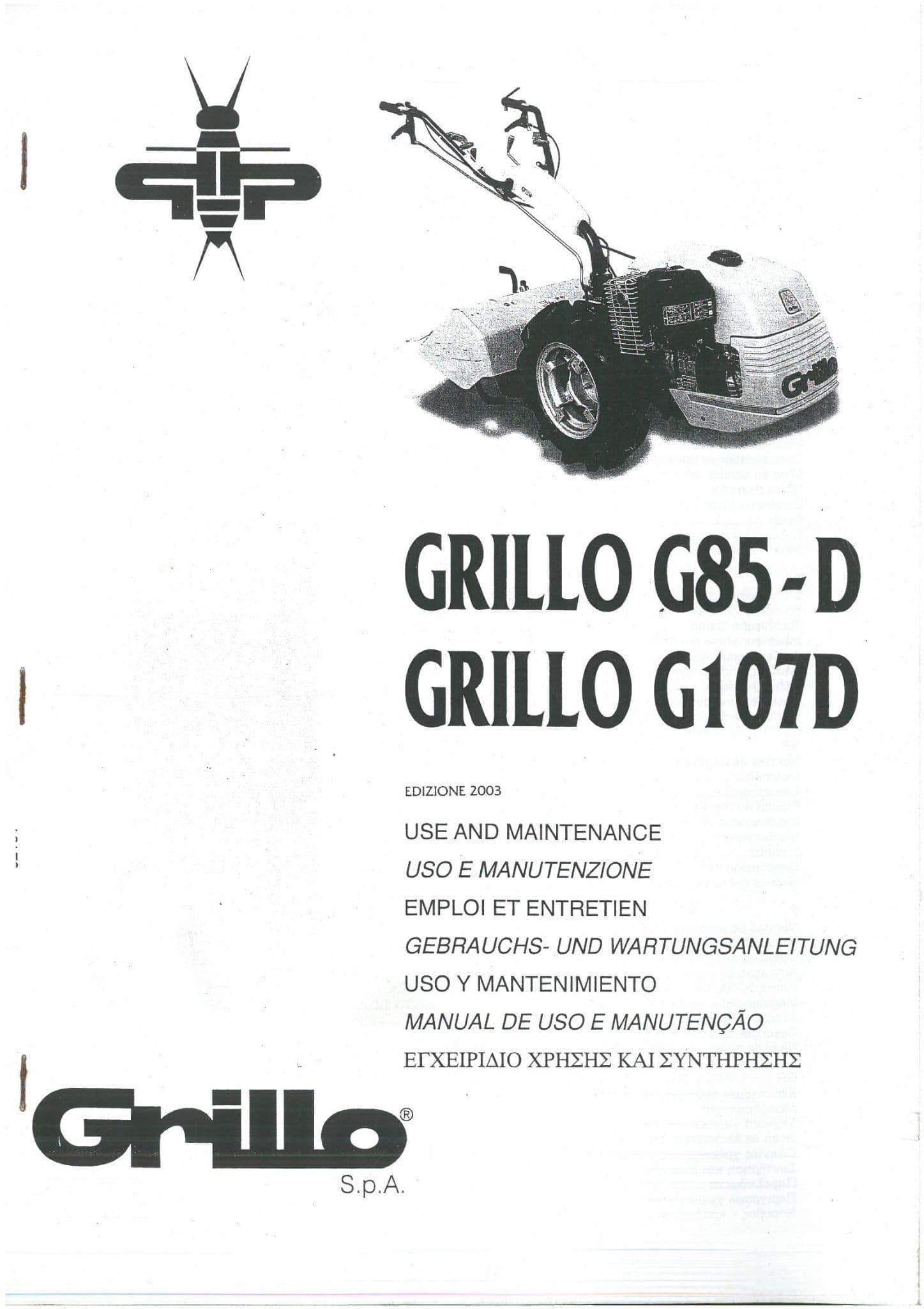 Grillo Mower G85-D G107D Parts Manual