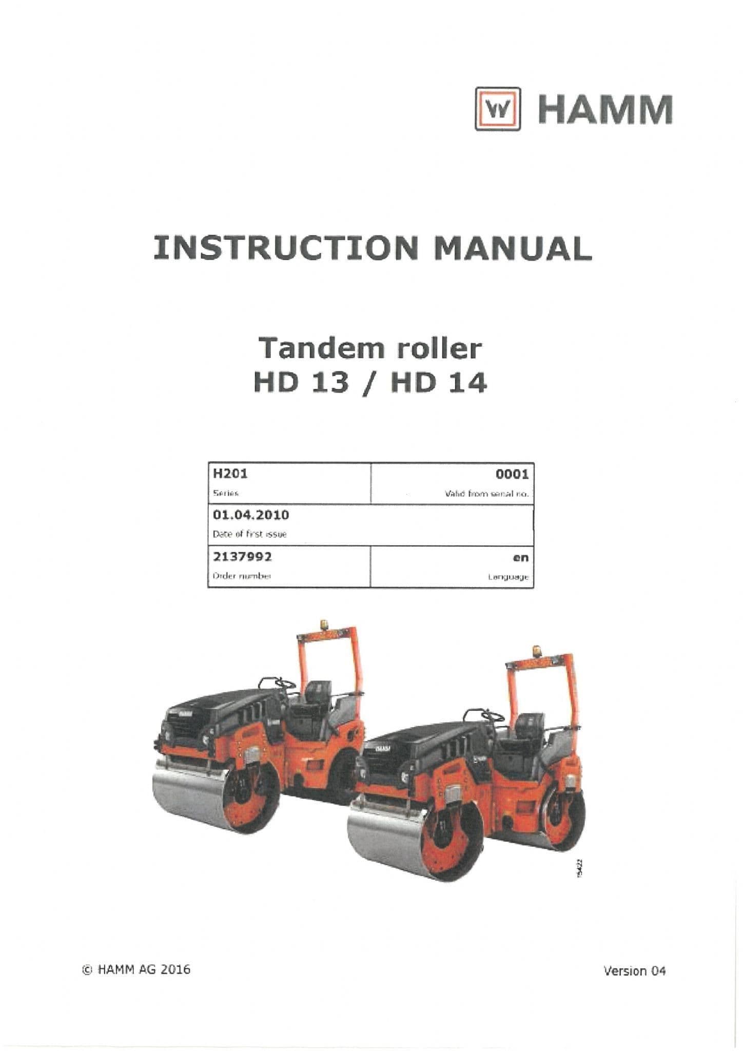 Hamm Tandem Roller Tractor HD13 HD14 Operating Manual