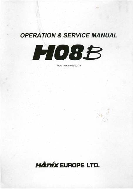Hanix Mini Excavator H08B Operators Manual