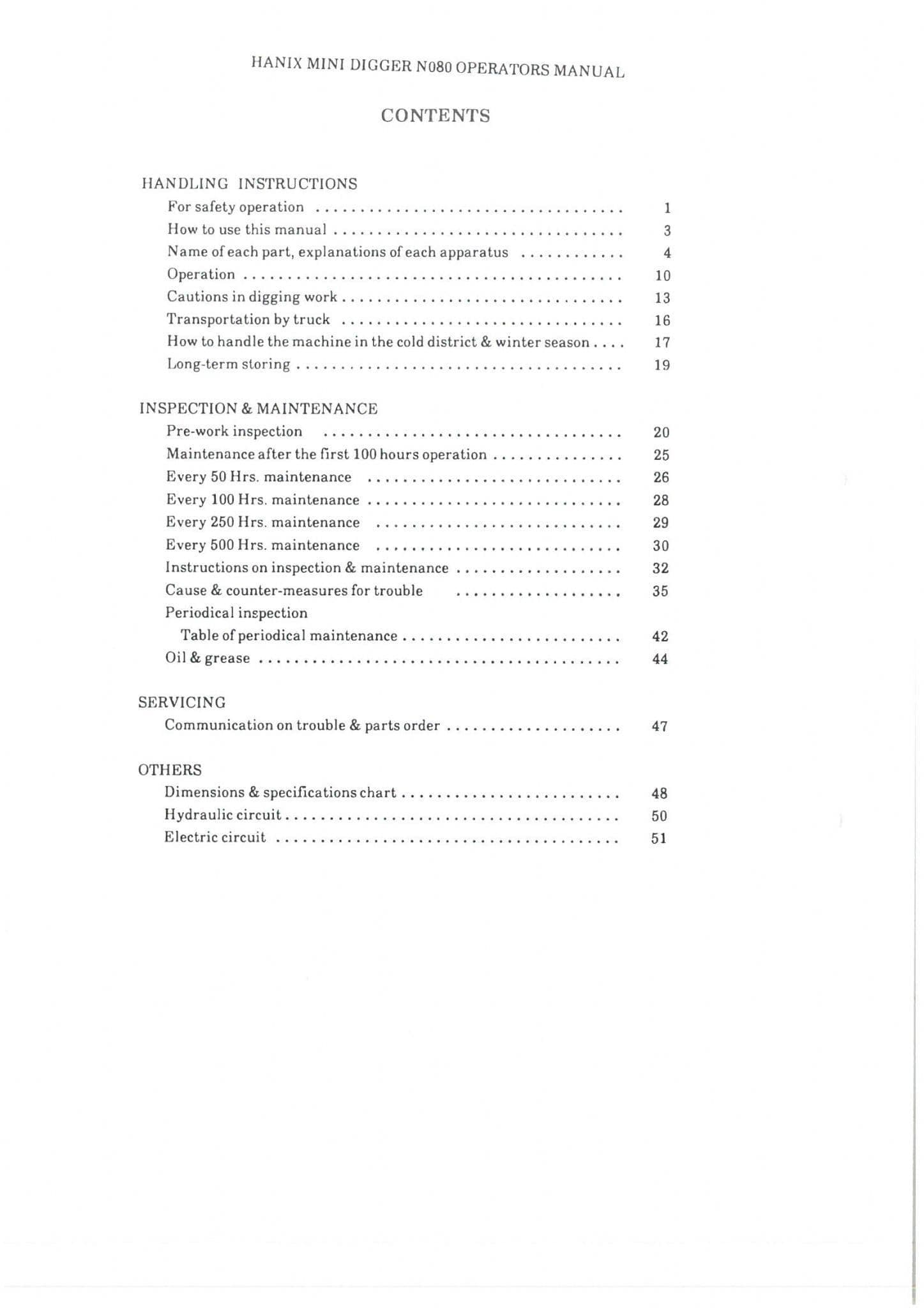 Hanix Mini Excavator N080 Operators Manual