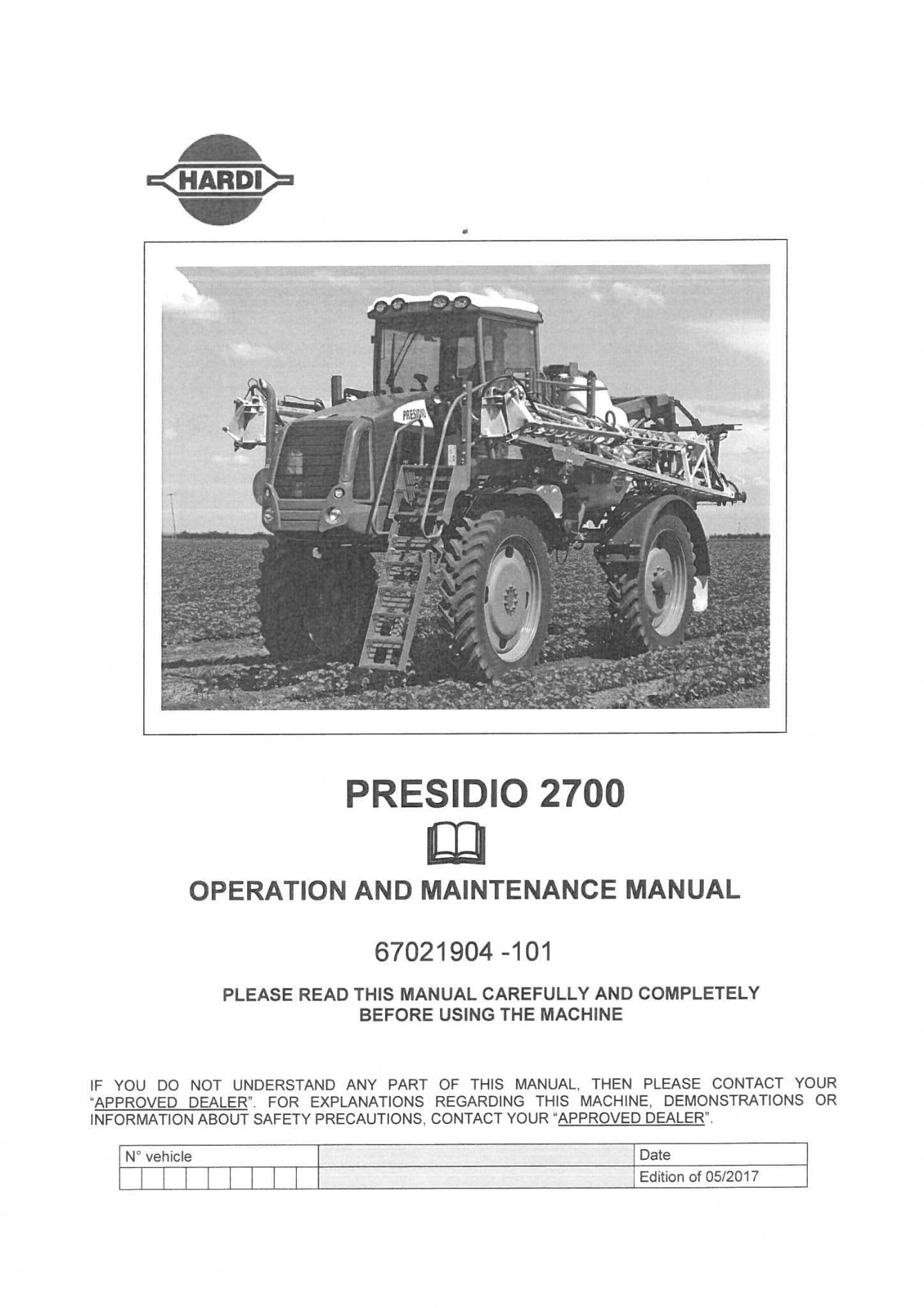 Hardi Sprayer Presidio 2700 Operators Manual