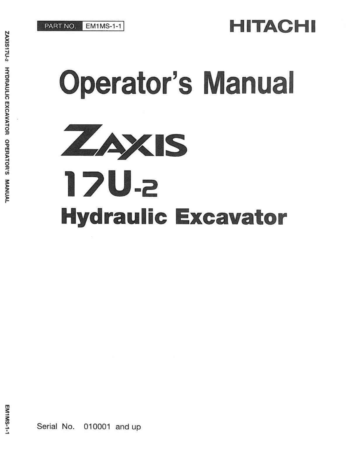 Hitachi Hydraulic Excavator Zaxis 17U-2 Operator Manual