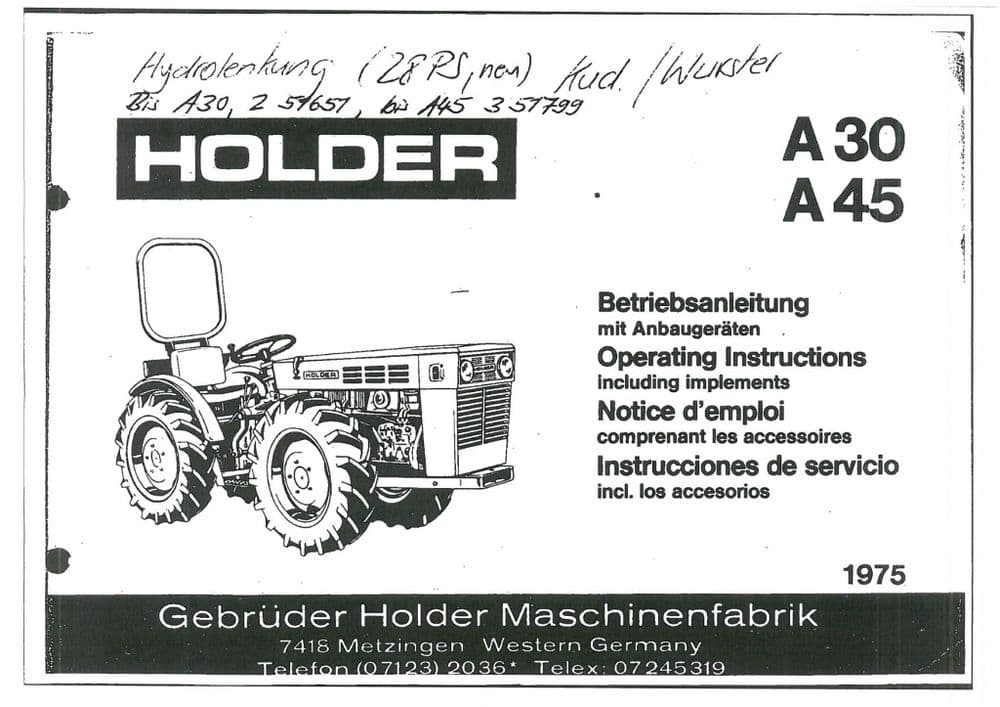 Holder Tractor A30 & A45 Operators Manual