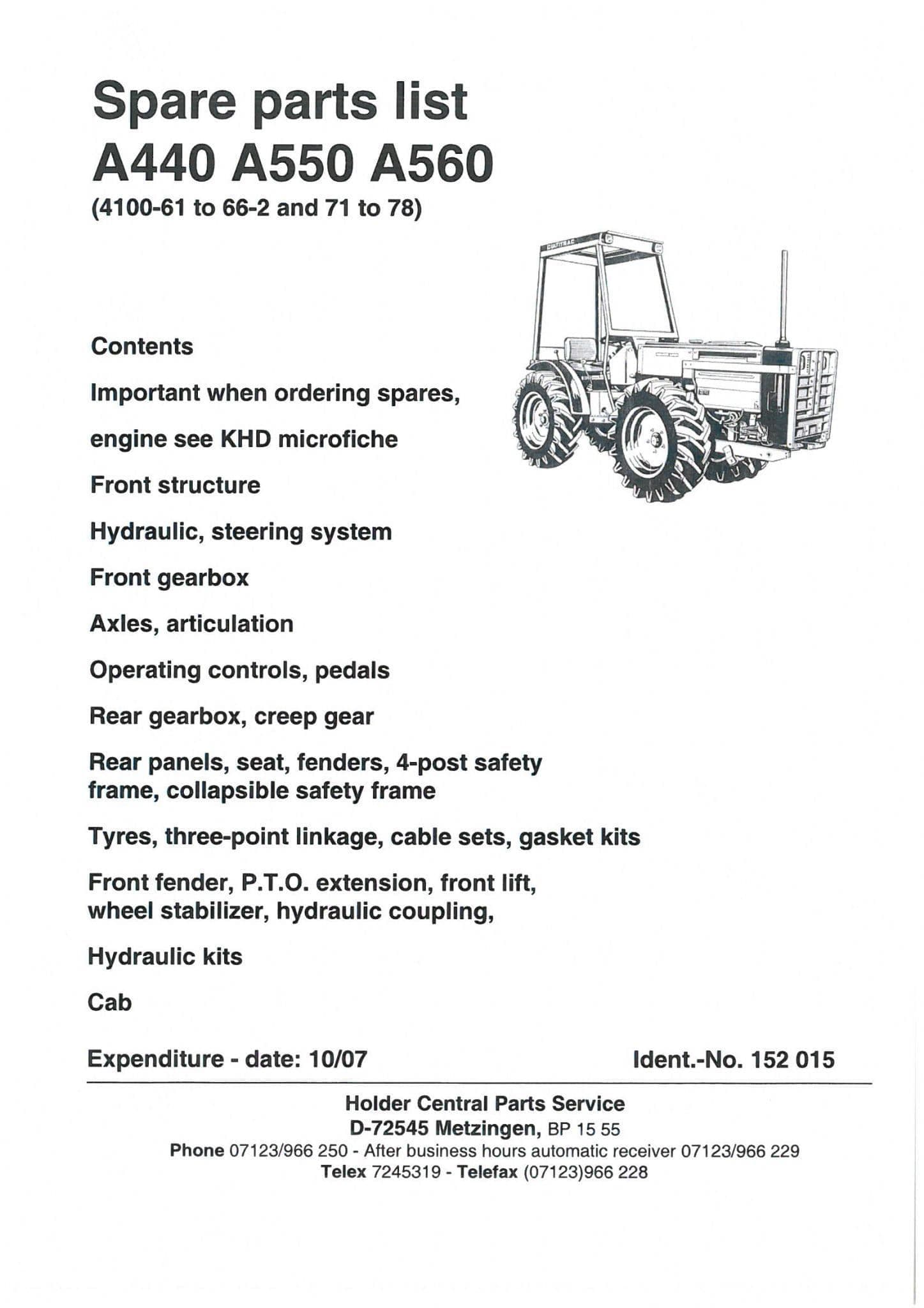 Holder Tractor A440 A550 A560 Parts Manual
