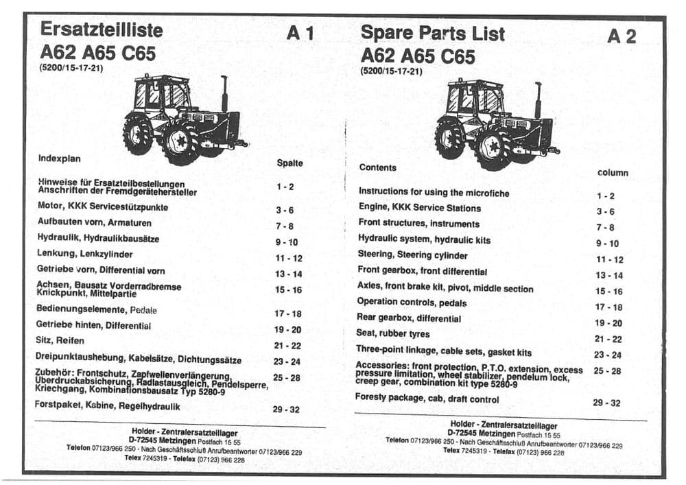 Holder Tractor A62 A65 C65 Parts Manual