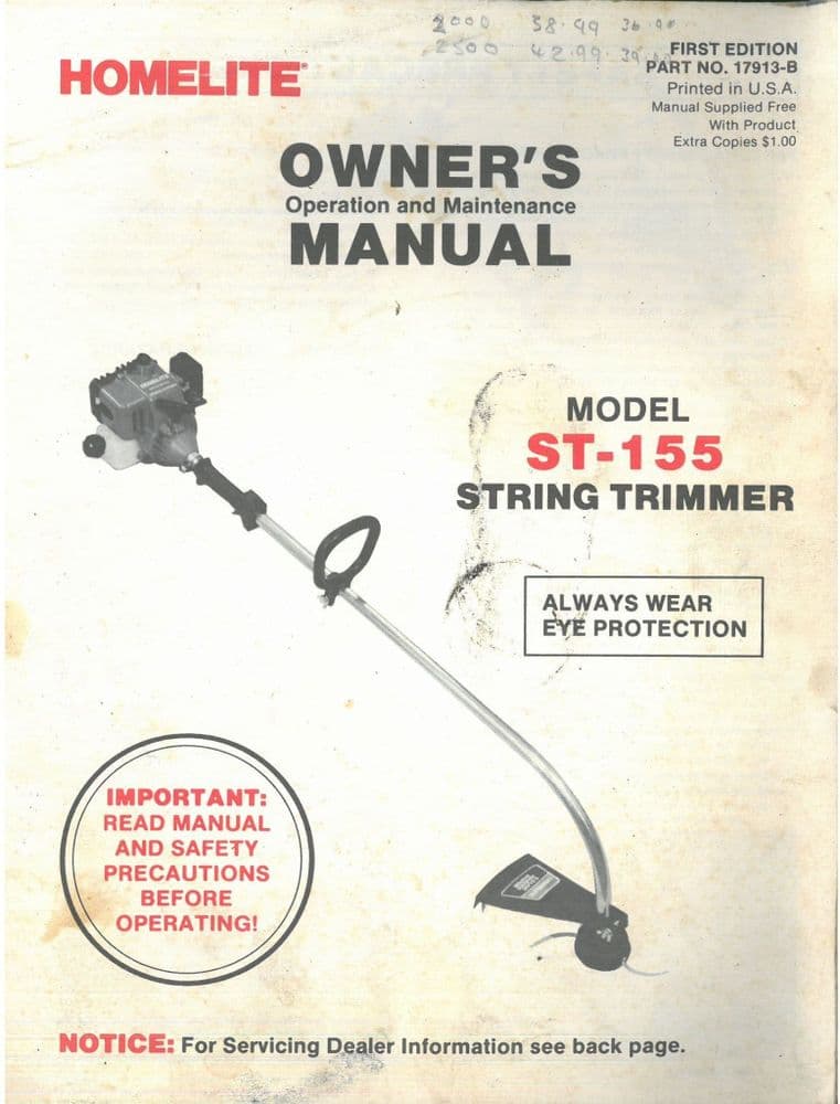 Homelite String Strimmer ST155 Operators Manual