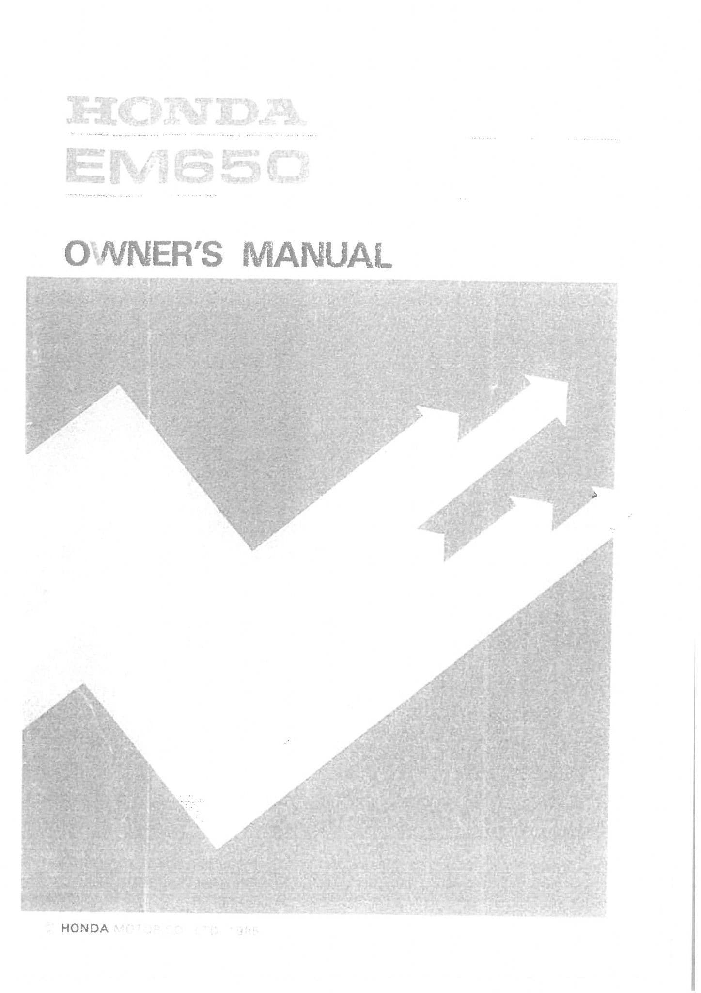 Honda Generator EM650 Operators Manual EM 650