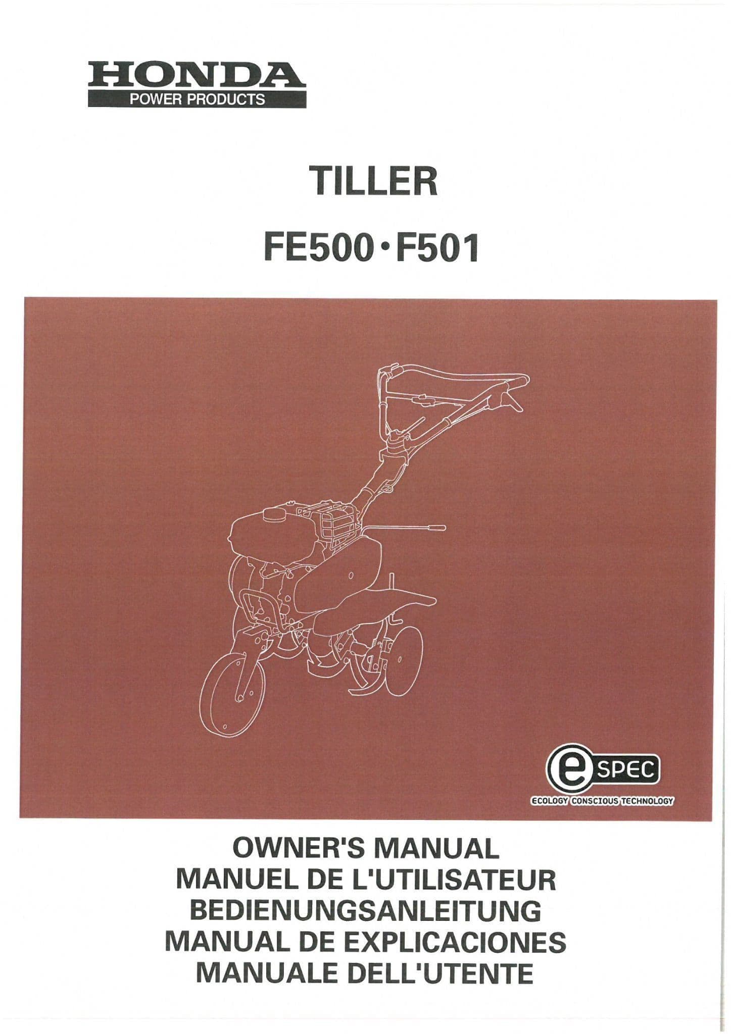 Honda Tiller FE500 & F501 Operators Manual FE 500 F 501