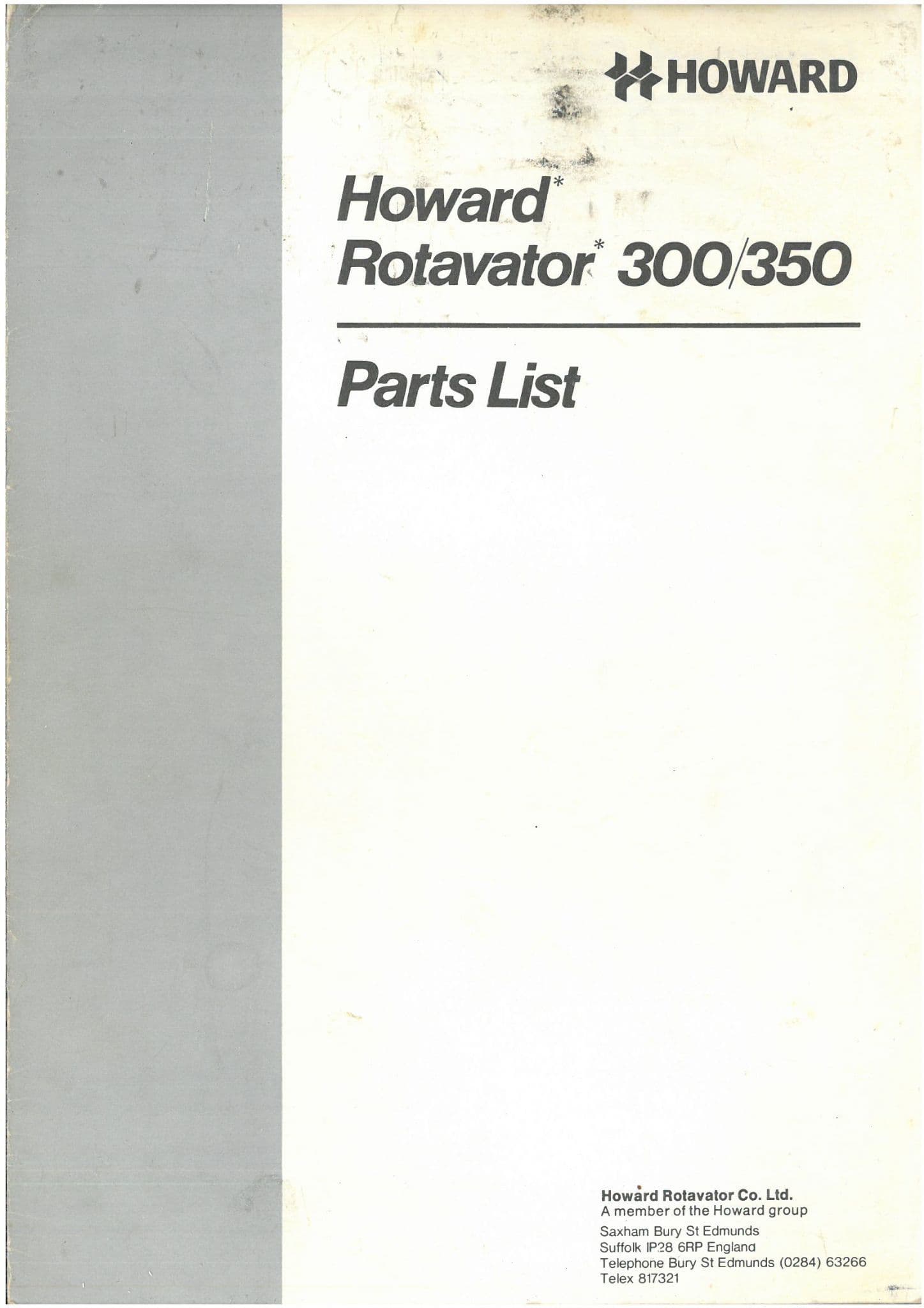 Howard 300 & 350 Rotavator Parts Manual