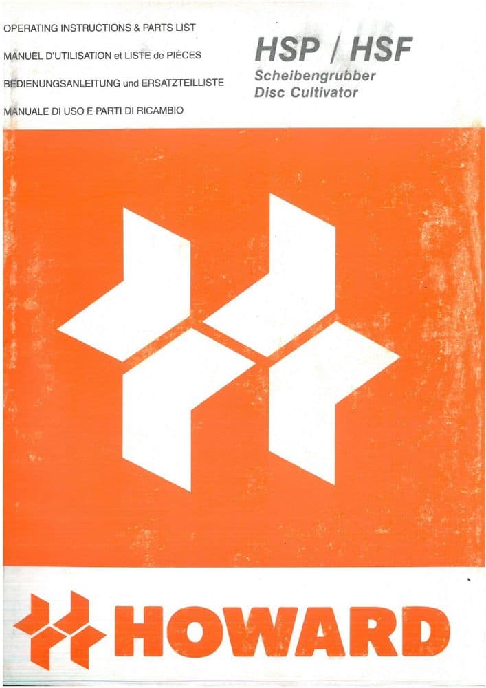 Howard Disc Cultivator Delta Professional HSP300 HSP400 HSP400H HSP500H HSP600H Operators Manual