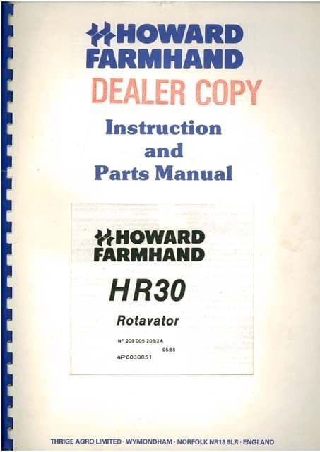Howard Farmhand Rotavator HR30 Operators Manual with Parts List