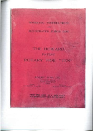 Howard Rotary Hoe Ten Operators Manual with Parts List