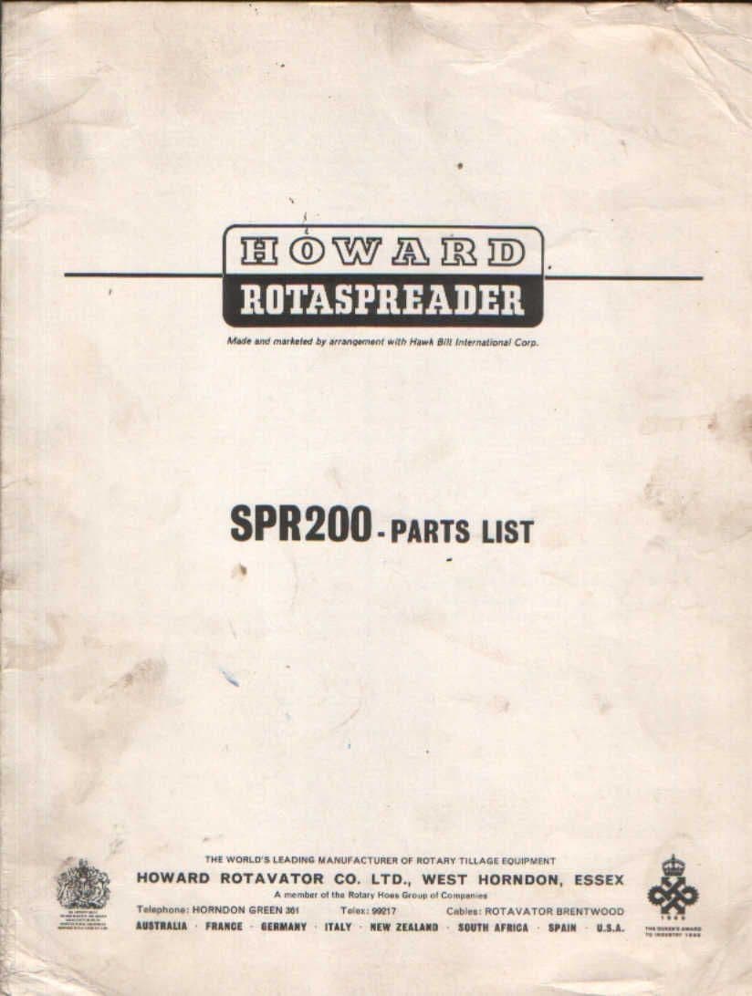Howard Rotaspreader SPR200 Parts Manual - SPR 200